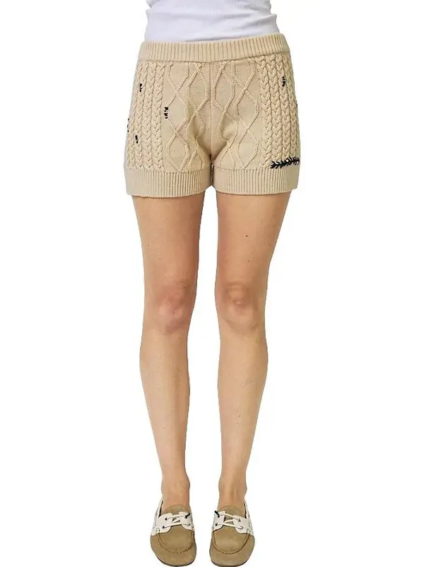 Central Park West Jaden Embroidered Knit Shorts - Khaki Tan