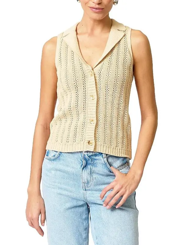 Central Park West Francie Mesh Stitch Sleeveless Vest - Sand