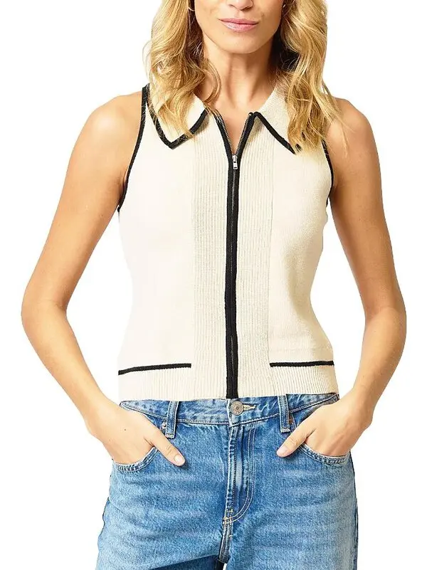 Central Park West Cora Zip-up Polo - White Flax