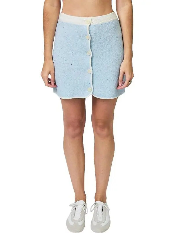 Central Park West Celeste Tweed Yarn Skirt - Light Blue