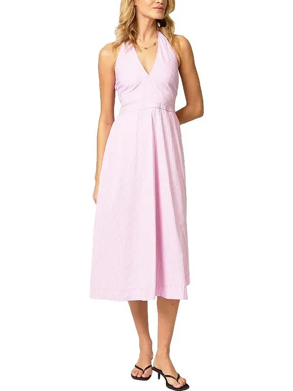 Central Park West Poplin Stripe Halter Dress - Light Pink