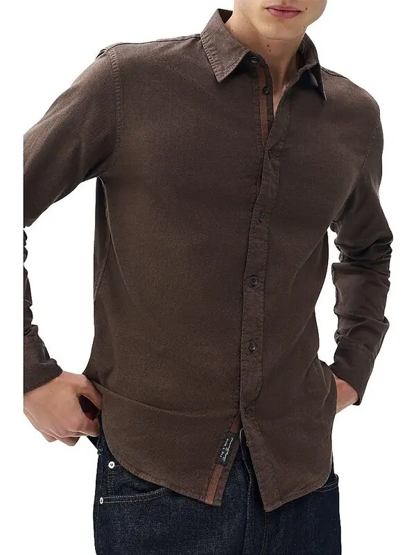 Rag & Bone Tomlin Stretch Dobby Button Front Shirt - Dark Brown