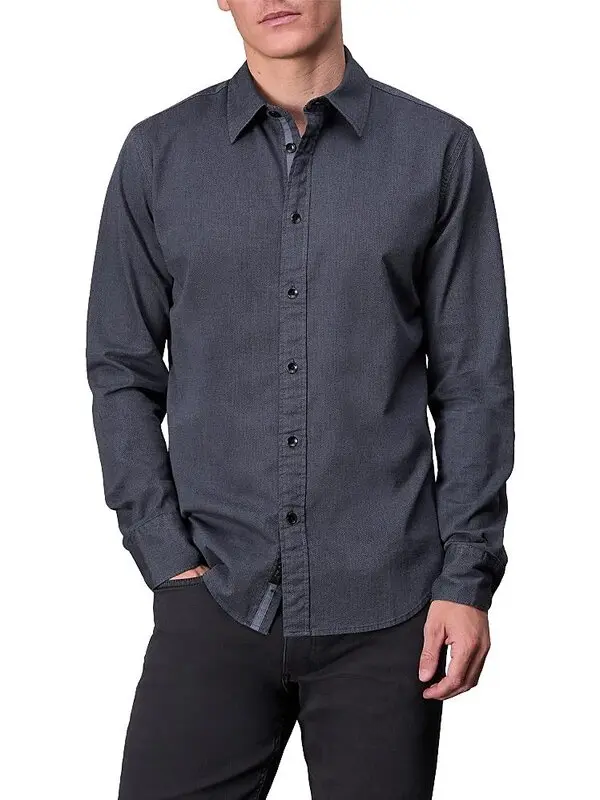 Rag & Bone Tomlin Stretch Dobby Button Front Shirt - Shark Blue