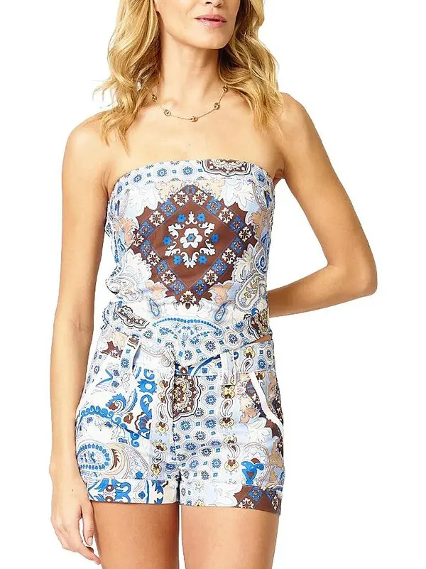 Central Park West Paisley Bandau And Shorts Set - Blue Multicolor