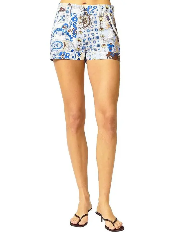 Central Park West Paisley Belted Shorts - Blue Multicolor