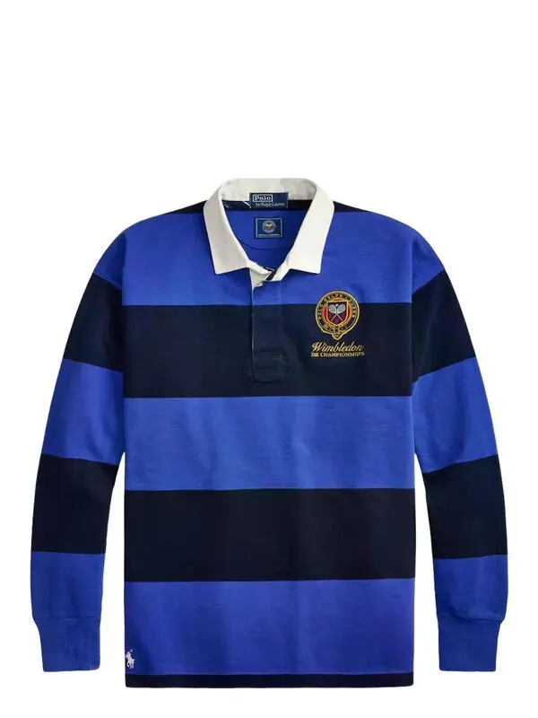 Polo Ralph Lauren Striped Embroidered Rugby Polo Shirt - Blue