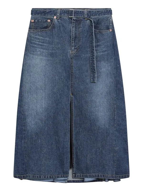 Sacai Denim Midi Skirt With Integrated Belt - Blue