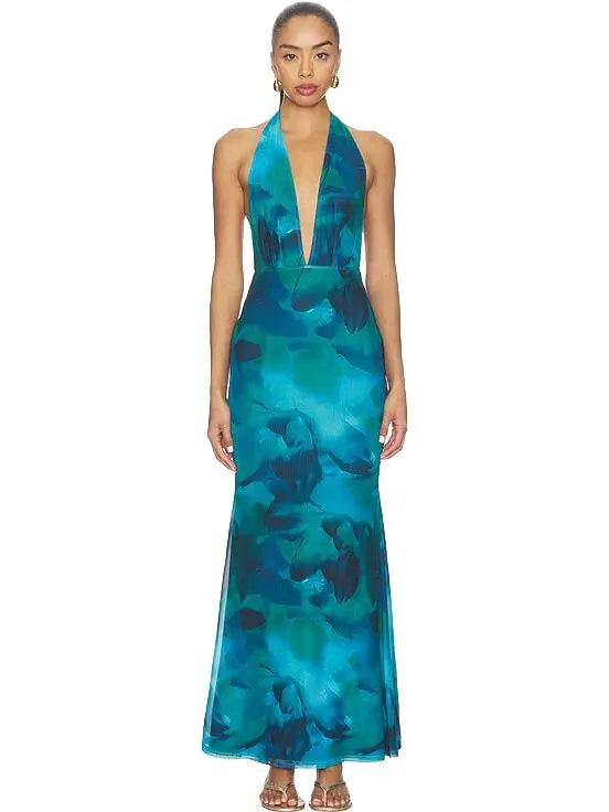 MORE TO COME Lailah Halter Maxi Dress - Blue Multi