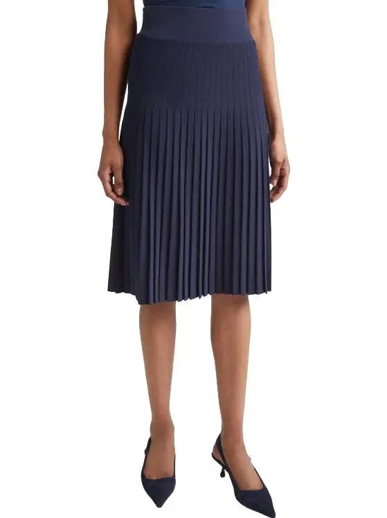 St. John Riviera Crepe Knit Pleated Midi Skirt - Midnight