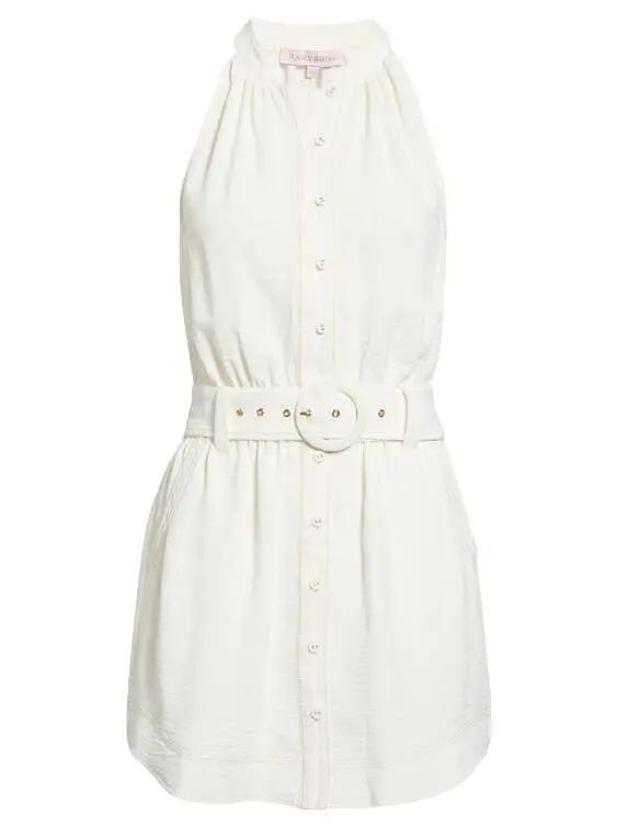 Ramy Brook Sleeveless Belted Minidress With Contrast Stitching - Ivory