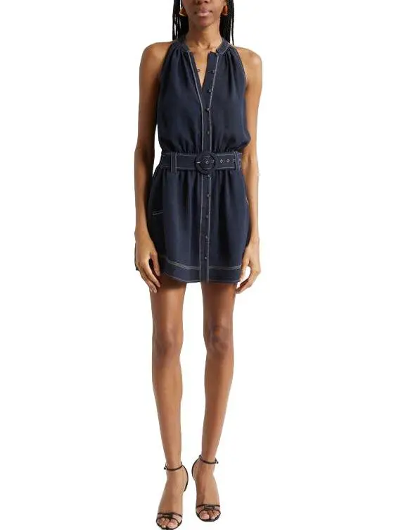 Ramy Brook Sleeveless Belted Minidress With Contrast Stitching - Navy