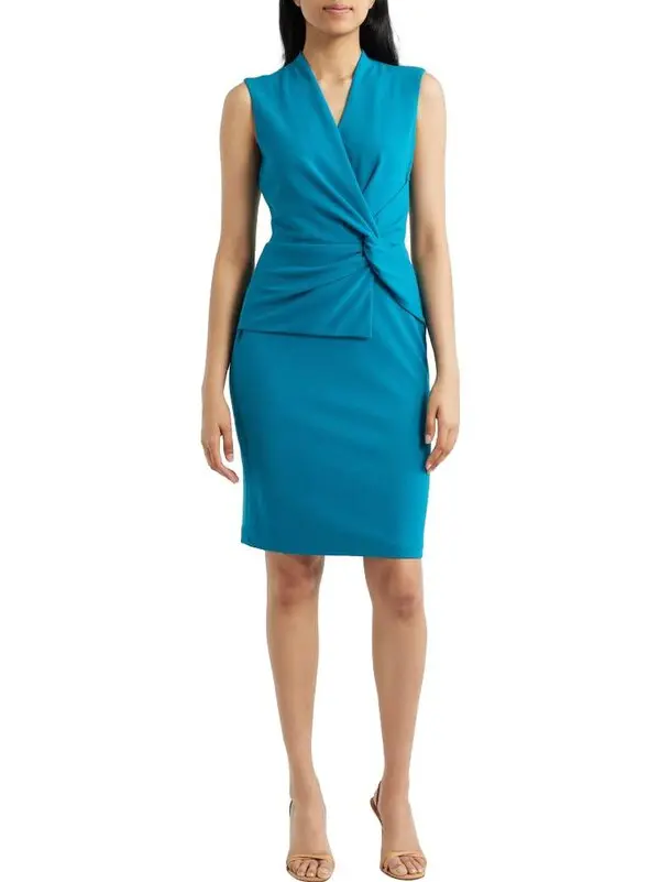 Anne Klein Twist Front Sheath Dress - Teal