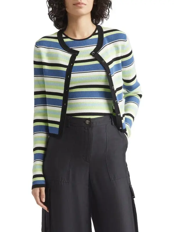 TOCCIN Zoe Fitted Crop Cardigan - Ocean/keylime Multi