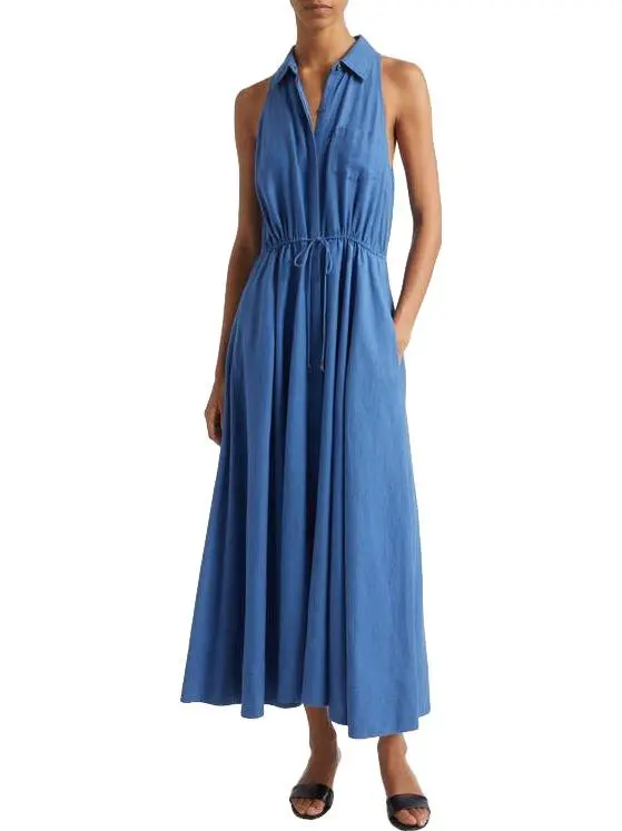 TOCCIN Tocca Tiana Sleeveless Linen & Cotton Shirtdress - Ocean