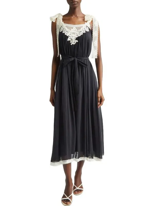 Zimmermann Roselight Lace Trim Cotton And Silk Blend Slipdress - Black