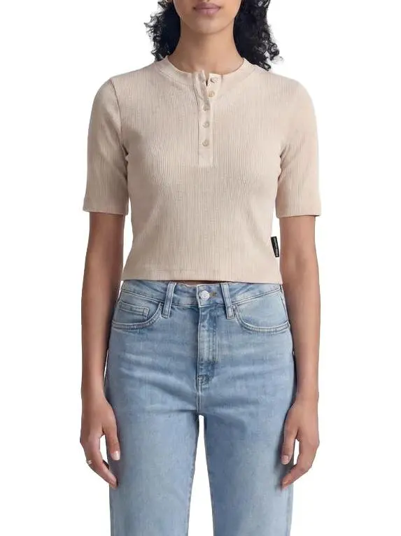 Brooklyn Industries Ribbed Henley Top With Elbow Sleeves - Sandshell