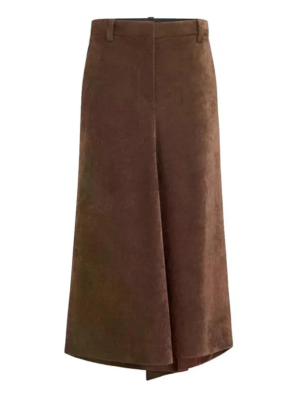Brunello Cucinelli Fluid Corduroy Flute Skirt With Monili - Brown