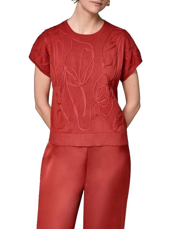 Donna Karan New York Embroidered Short Sleeve Sweater - Sunbaked