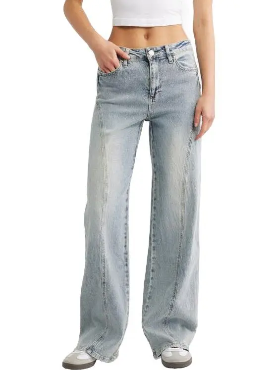 YMI Bella Seam Detail Wide Leg Jeans - Light Blue