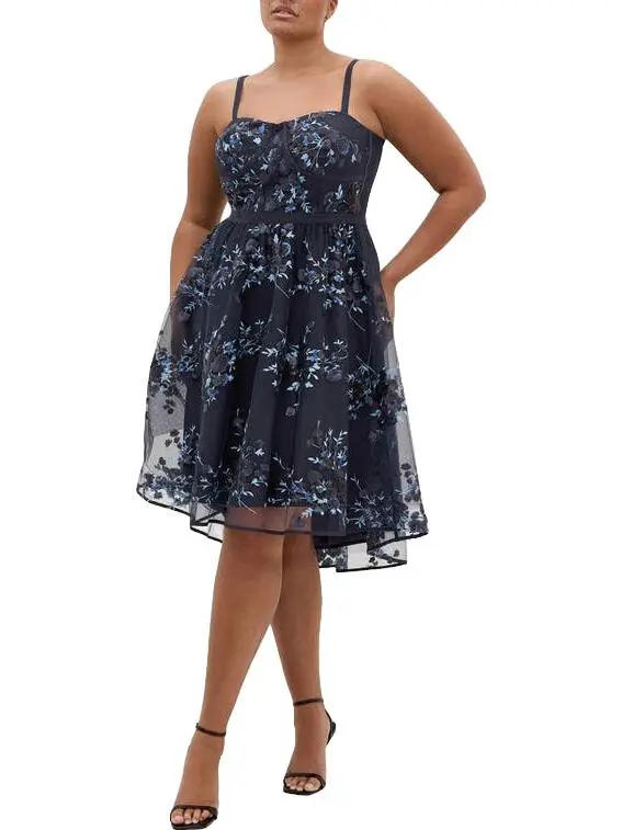 City Chic Ambrosia Lace Fit & Flare Dress - Navy