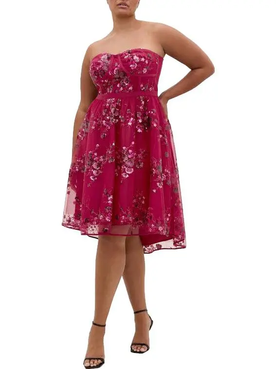 City Chic Ambrosia Lace Fit & Flare Dress - Raspberry