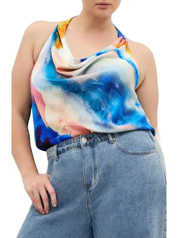 City Chic Sleeveless Cowl Neck Printed Satin Top - Facet