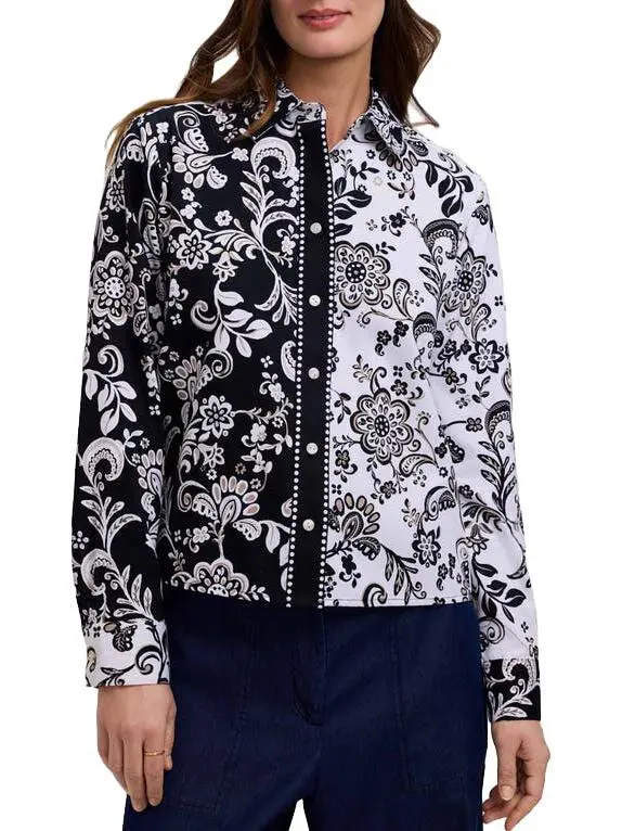 Foxcroft Jodie Daisy Colorblock Cotton Shirt - Black/multi