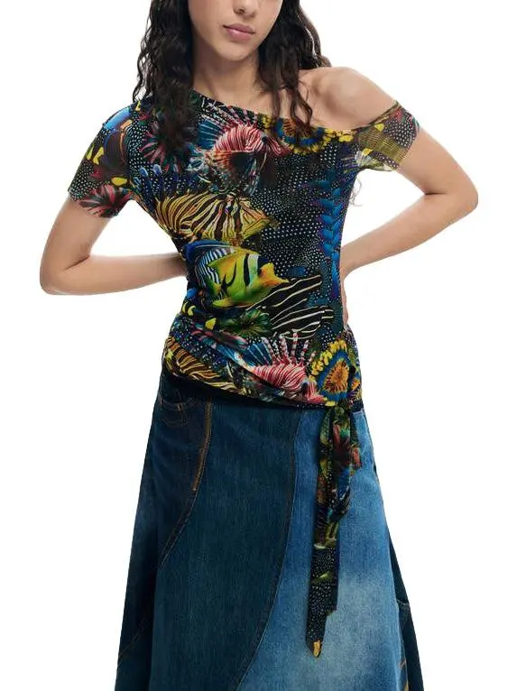 Desigual Tie Hem T-shirt - Black