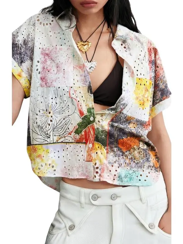 Desigual Floral Print Eyelet Button-up Shirt - Multi
