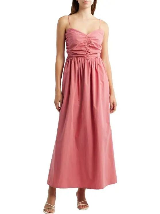 Deluc Maubois Shirred Cotton Poplin Midi Dress - Rose