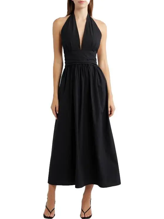 Deluc Cassis Halter Cotton Poplin Maxi Dress - Black