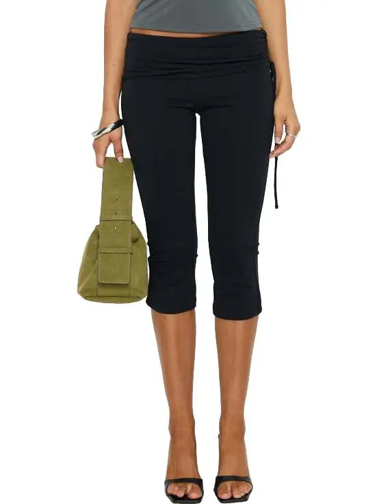 Princess Polly Capri Pants With Channeled Waistband And Side Ties - Black