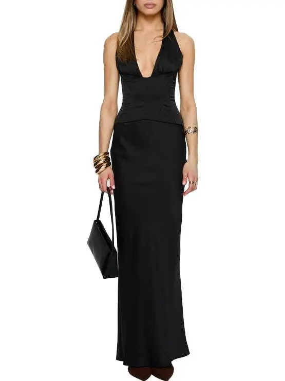 Princess Polly In A Trance Corset Halter Gown - Black