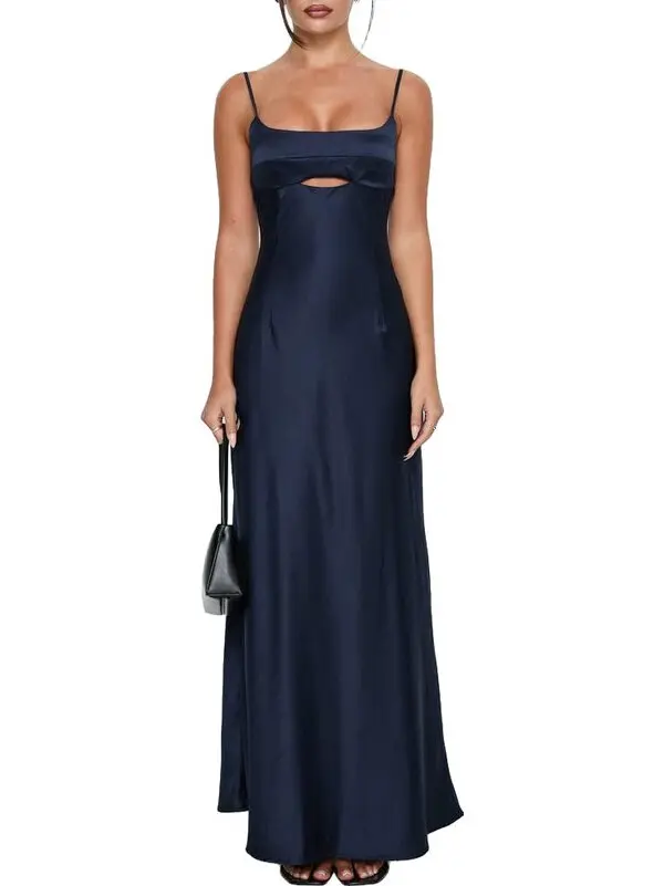 Princess Polly Sleeveless Satin Maxi Gown With Cutout - Navy