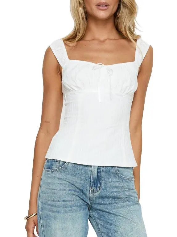 Princess Polly Garconne Textured Lace Trim Top - White