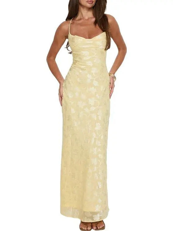 Princess Polly Celena Floral Burnout Gown - Lemon