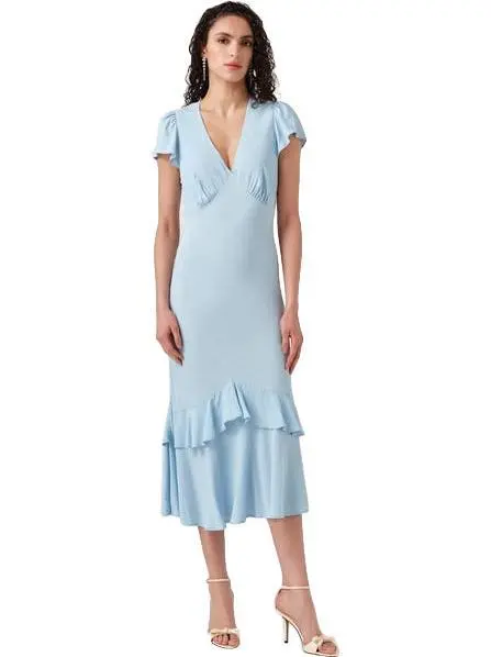 GHOST LONDON Corinne Frill Crepe Midi Dress - Blue