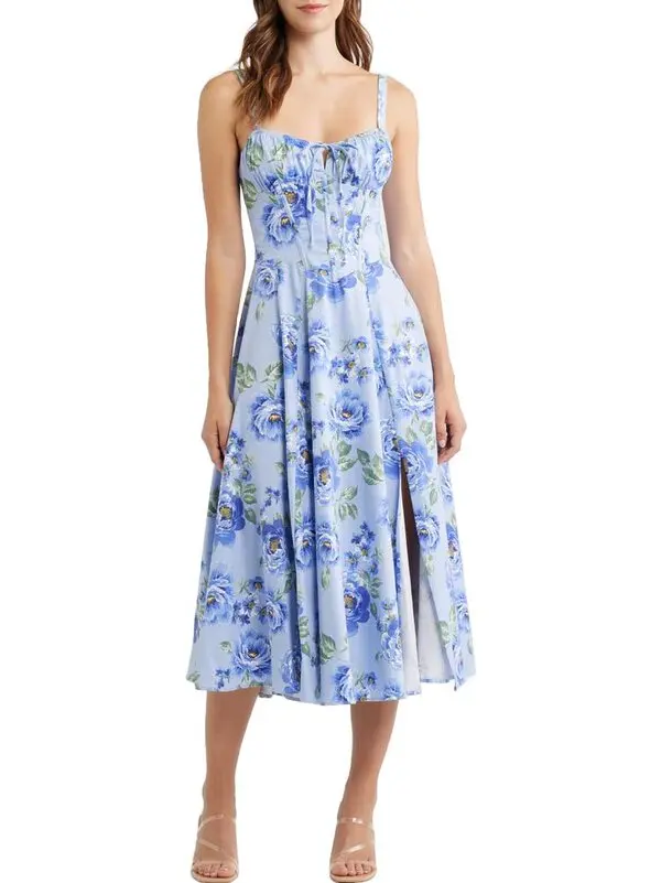 EMERALD SUNDAE Floral Print Corset Midi Dress - Perry