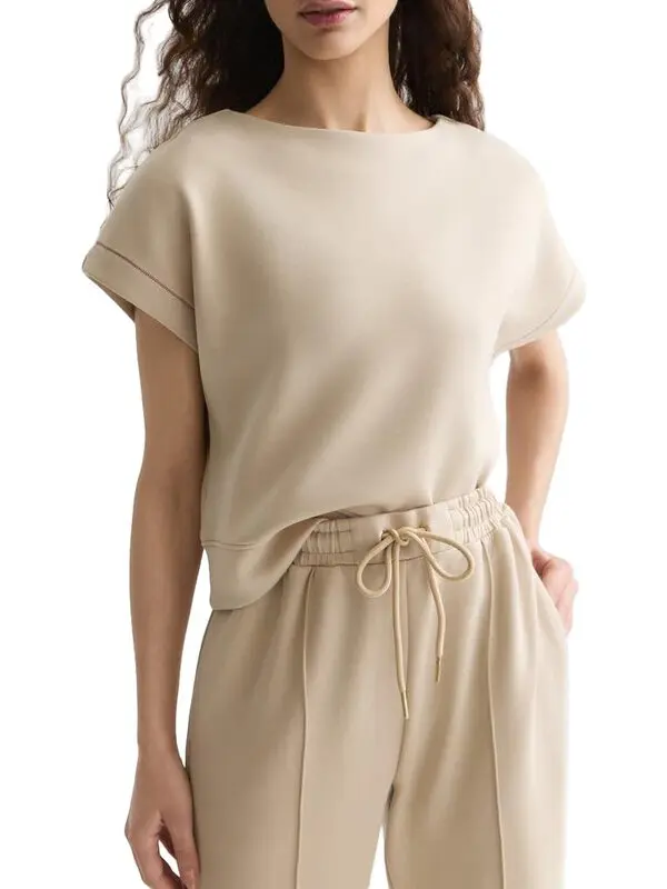 Scotch & Soda Cropped Boatneck Sweatshirt With Dolman Sleeves - Doeskin
