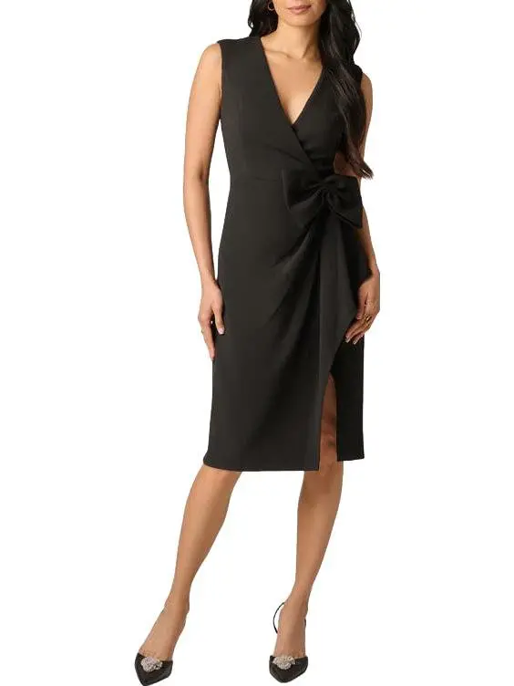 Adrianna Papell Sleeveless Bow Crepe Sheath Dress - Black