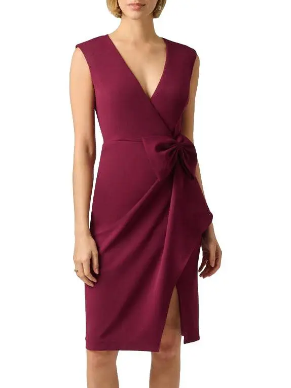 Adrianna Papell Sleeveless Bow Crepe Sheath Dress - Cabernet