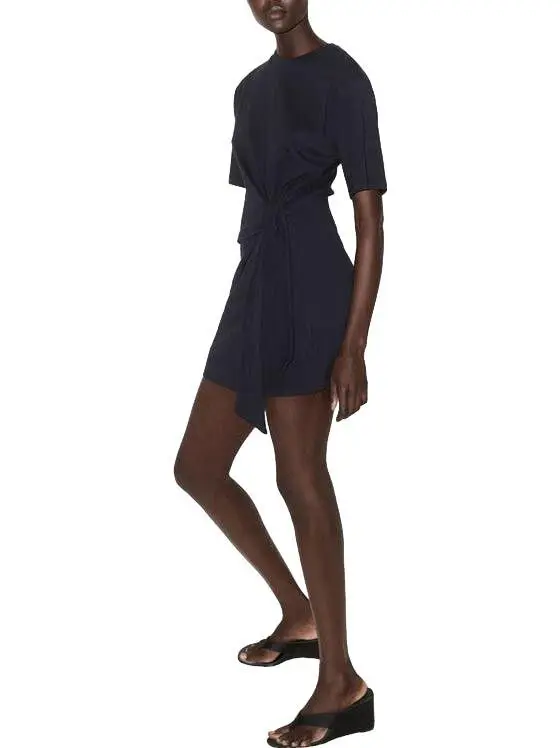 Mango Side Tie Stretch Cotton T-shirt Minidress - Navy