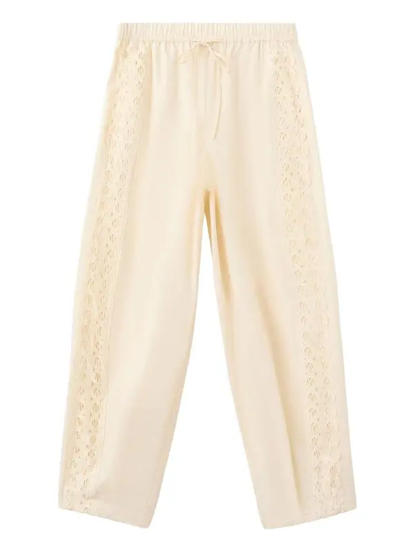 Mango Embroidered Cotton Drawstring Pants - Ecru