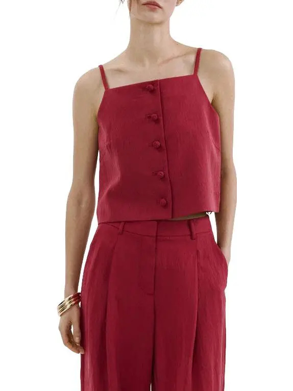 Mango Square Neck Button Front Top - Red