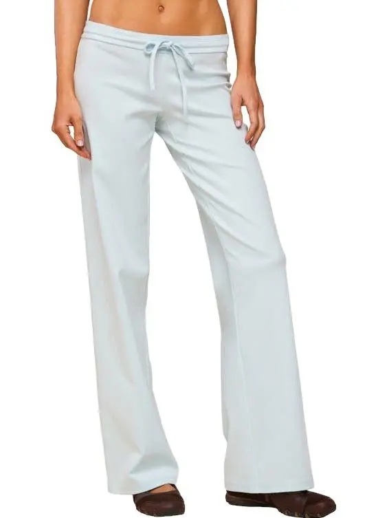 EDIKTED Claudia Stretch Cotton Straight Leg Drawstring Pants - Light-blue