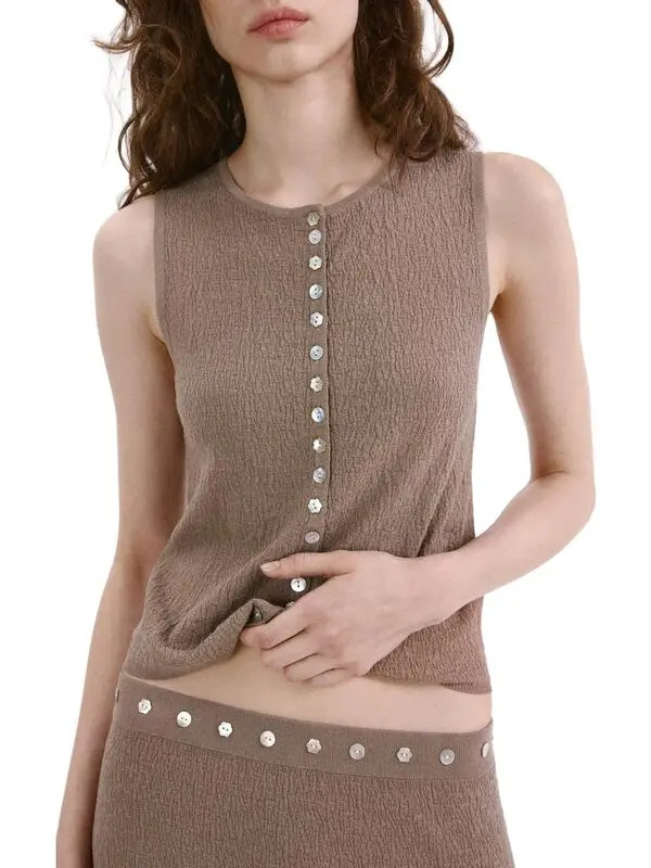 Mango Sleeveless Button-up Tank - Medium Brown