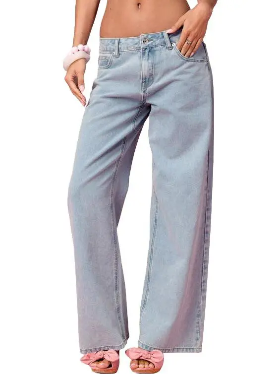 EDIKTED X Barbie Low Rise Wide Leg Jeans - Light-blue