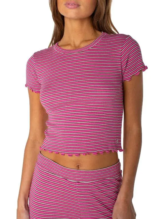 Roxy Striped Ribbed Crop T-shirt - Ibis Rose