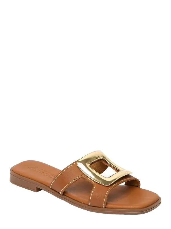 MENINA STEP Brisa Flat Sandal With Gold Tone Buckle Detail - Tan