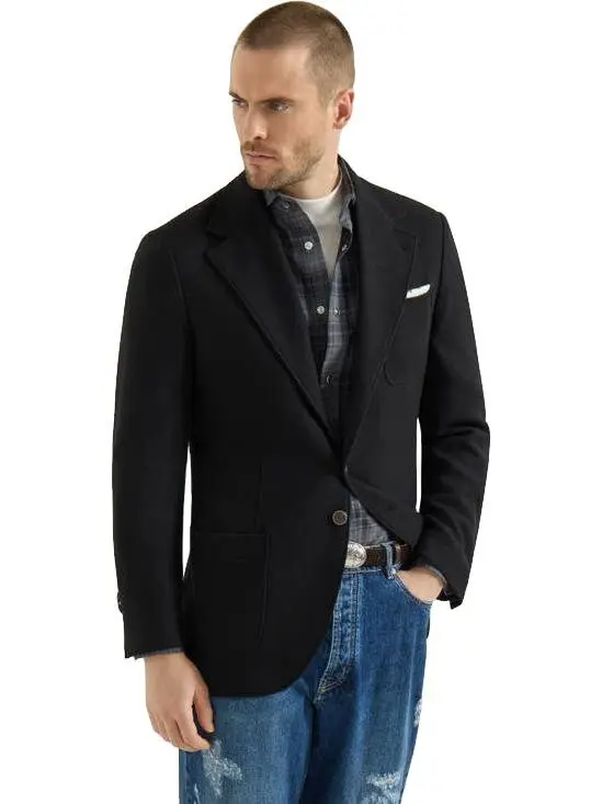 Brunello Cucinelli Cashmere Panama Deconstructed Blazer With Patch Pockets - Black